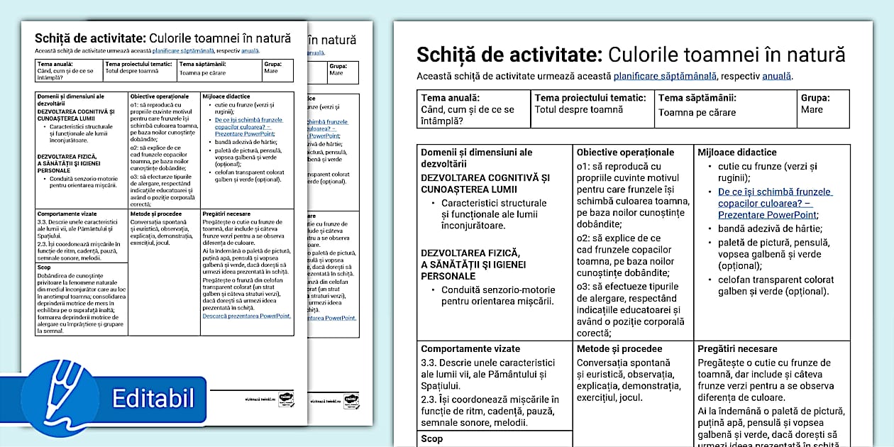 Culorile toamnei în natură – Schiță de activitate grupa mare
