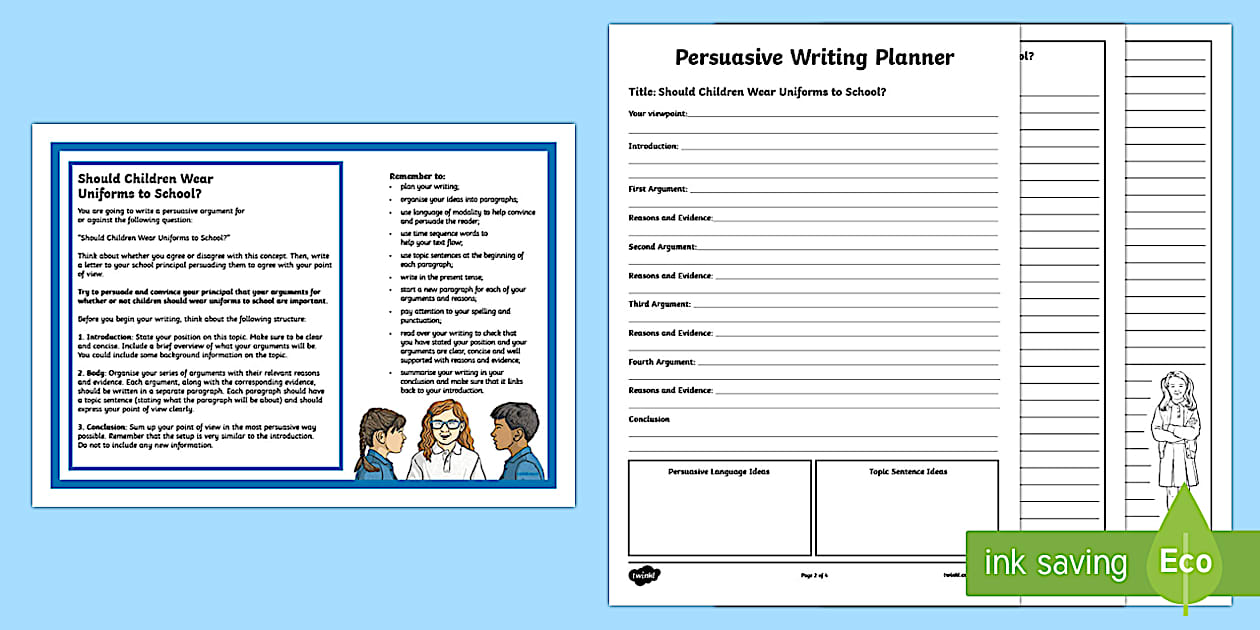 Editable Year 5 Should Children Wear Uniforms to School? Persuasive Writing