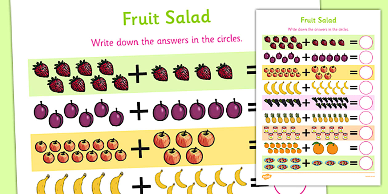 Fruit Salad Up to 20 Addition Sheet (teacher made) - Twinkl