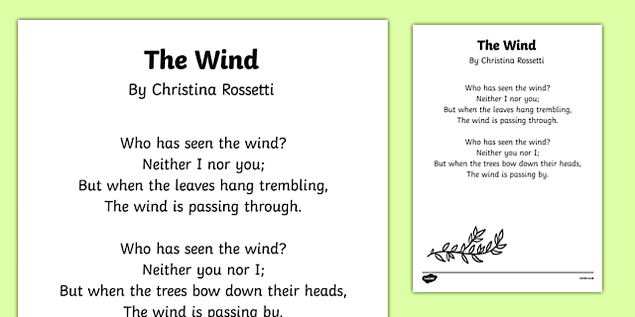 The Wind by Christina Rossetti Poem Print Out - Twinkl