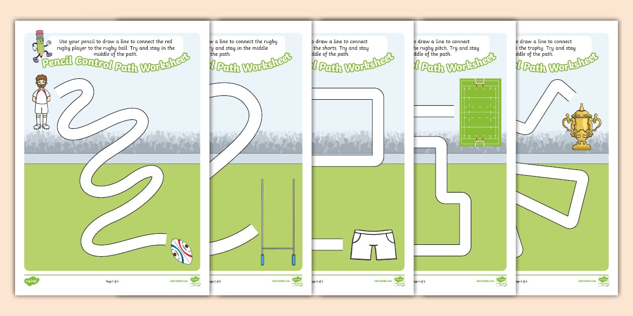 Rugby Pencil Control Path Worksheets (teacher made) - Twinkl