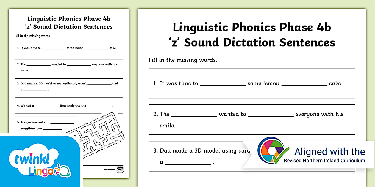 Linguistic Phonics Phase 4b 'z' Sound Dictation Sentences