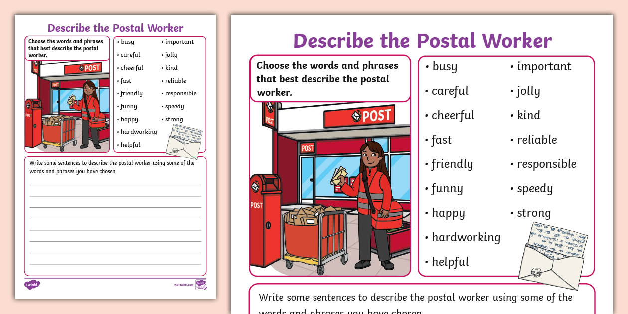 Describe the Postal Worker Worksheet - Twinkl
