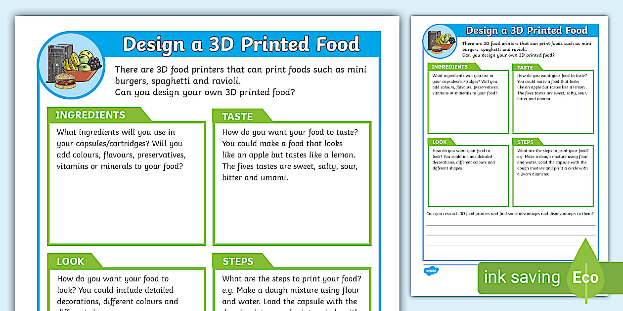 Design 3D Printed Food Activity Sheet - Twinkl