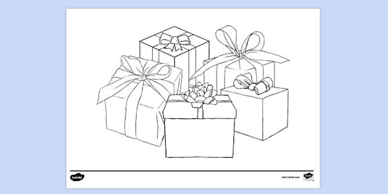 Five Christmas Presents Boxes Colouring Sheet (teacher made)