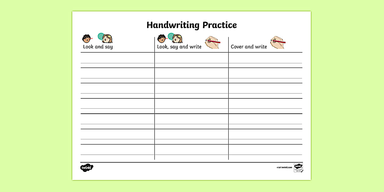 Handwriting Homework Worksheet - Twinkl