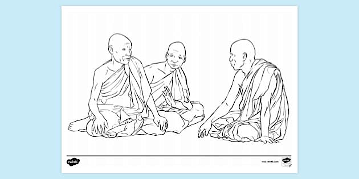 Buddhist Monks Colouring Sheet | Colouring Sheets - Twinkl