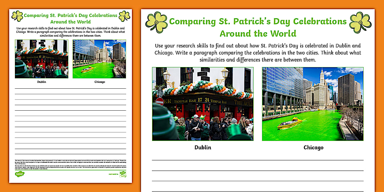 Comparing St. Patrick's Day Celebrations Worksheet - Twinkl