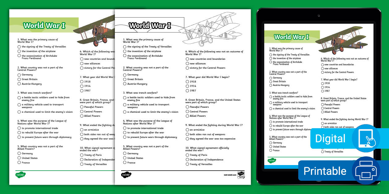 World War I Quiz for 6th-8th Grade (teacher made) - Twinkl