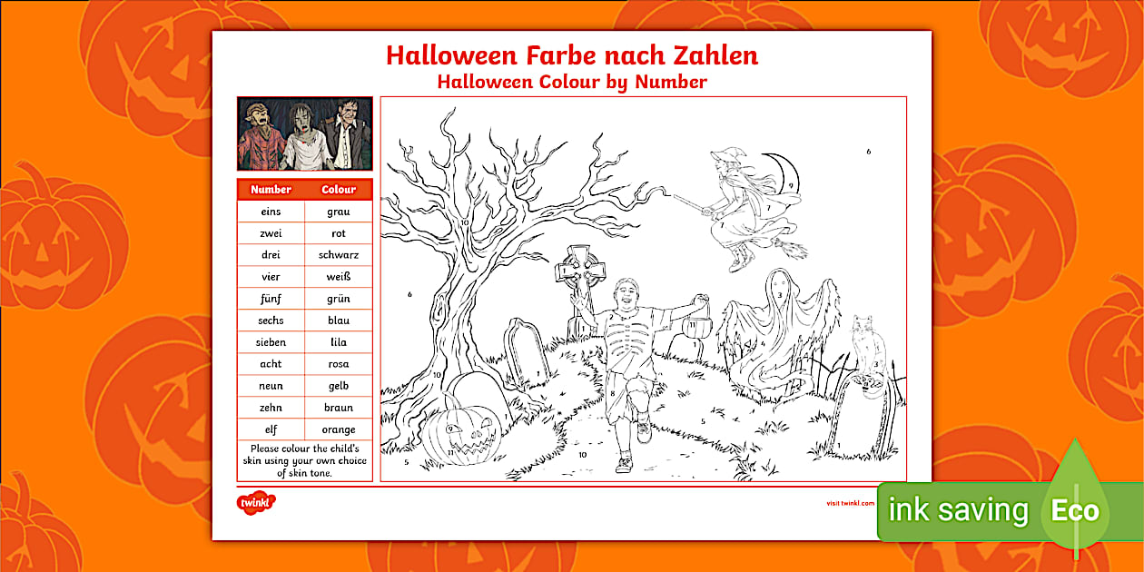 👉 German Halloween Colour by Number Activity Sheet