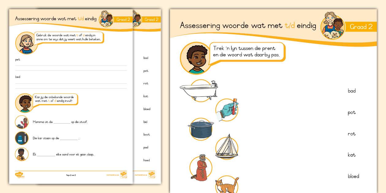 Graad 2 Klanke: Asseseering: Woorde wat met t/d eindig