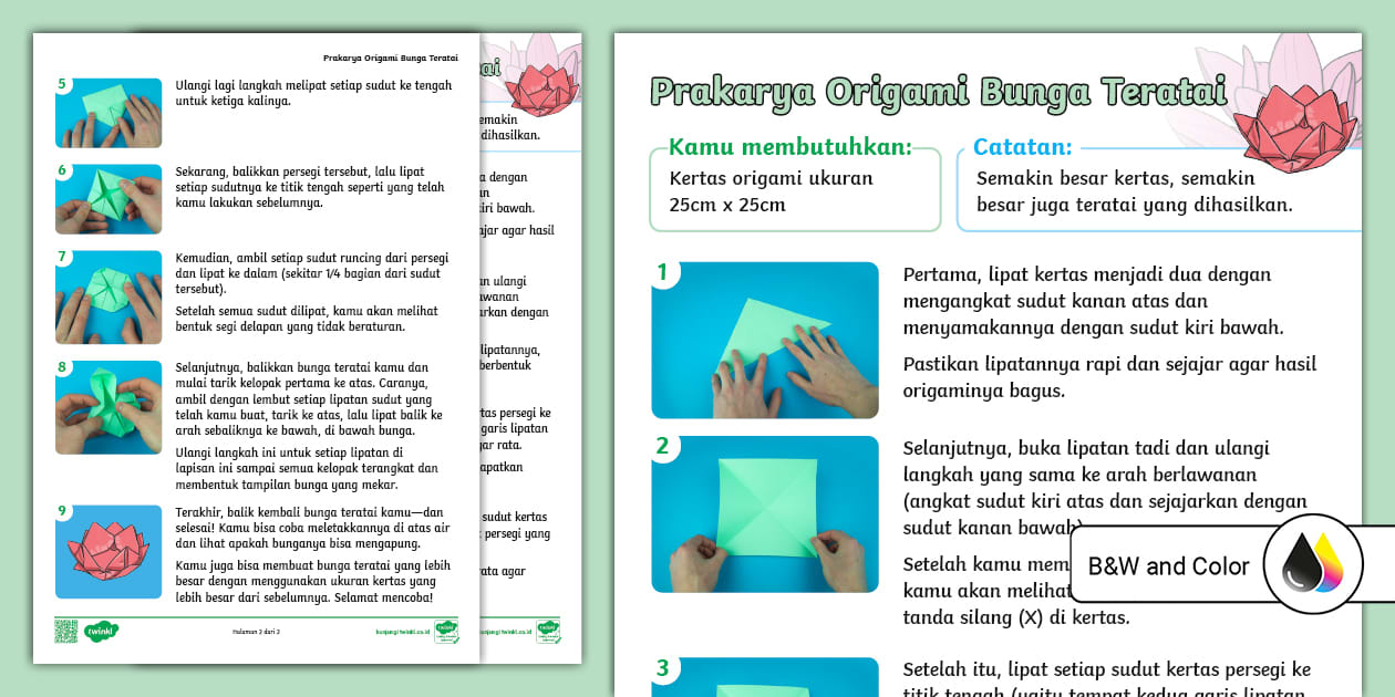Prakarya Origami Bunga Teratai (Teacher-Made) - Twinkl