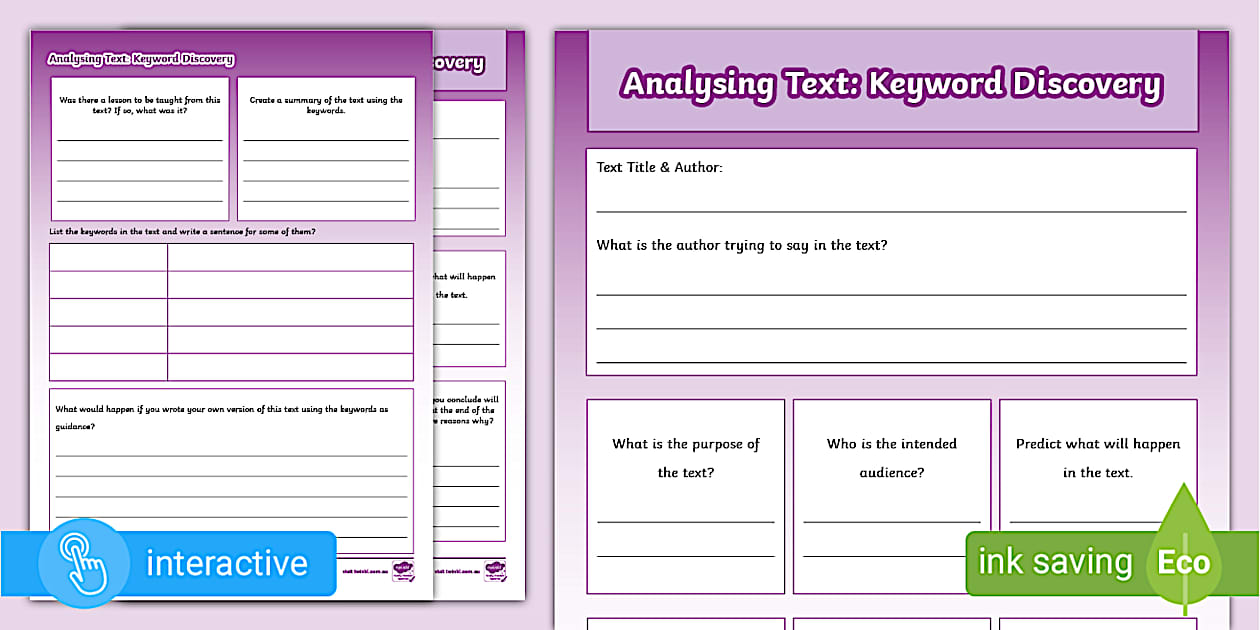 Analysing Text: Keyword Discovery (teacher made) - Twinkl