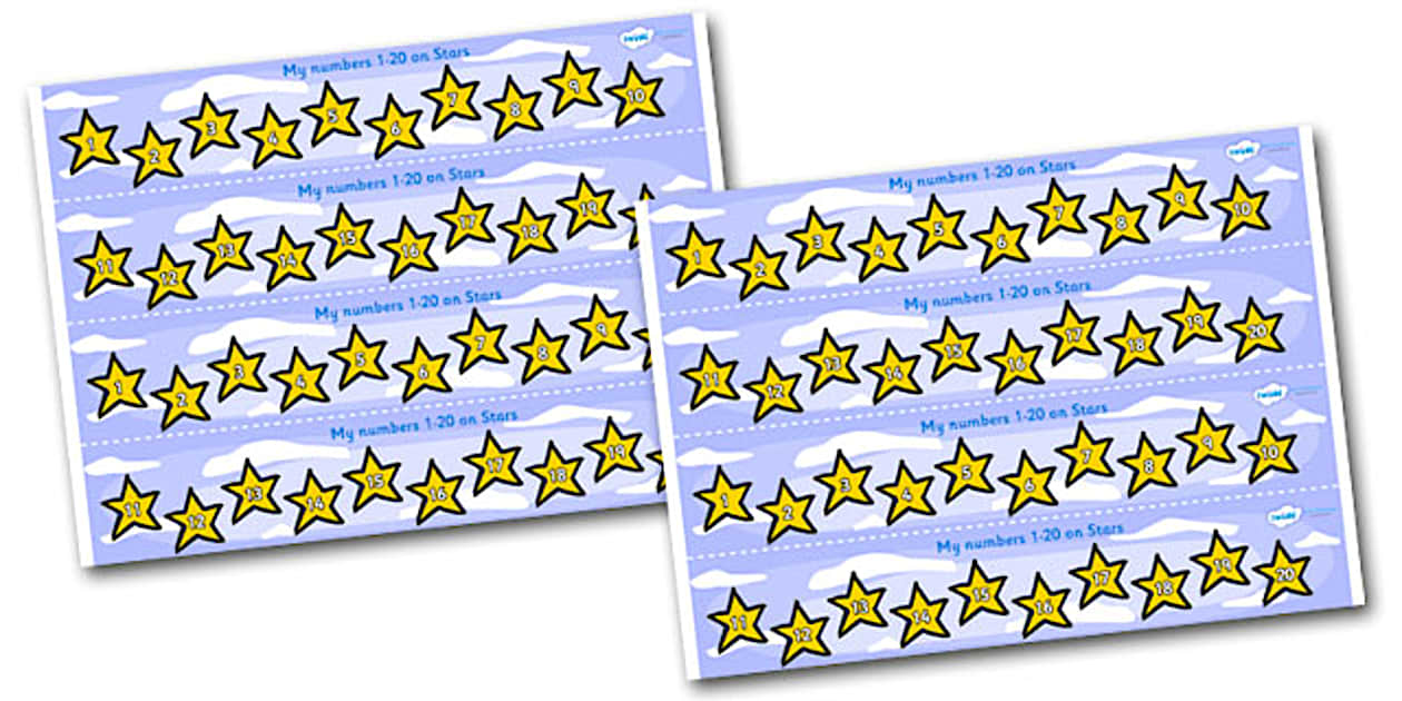 1-20 on Stars Number Strips - Twinkl