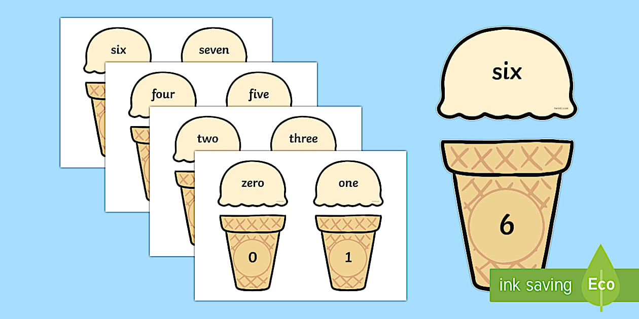 Editable Ice Cream Cone Number and Word Matching Activity
