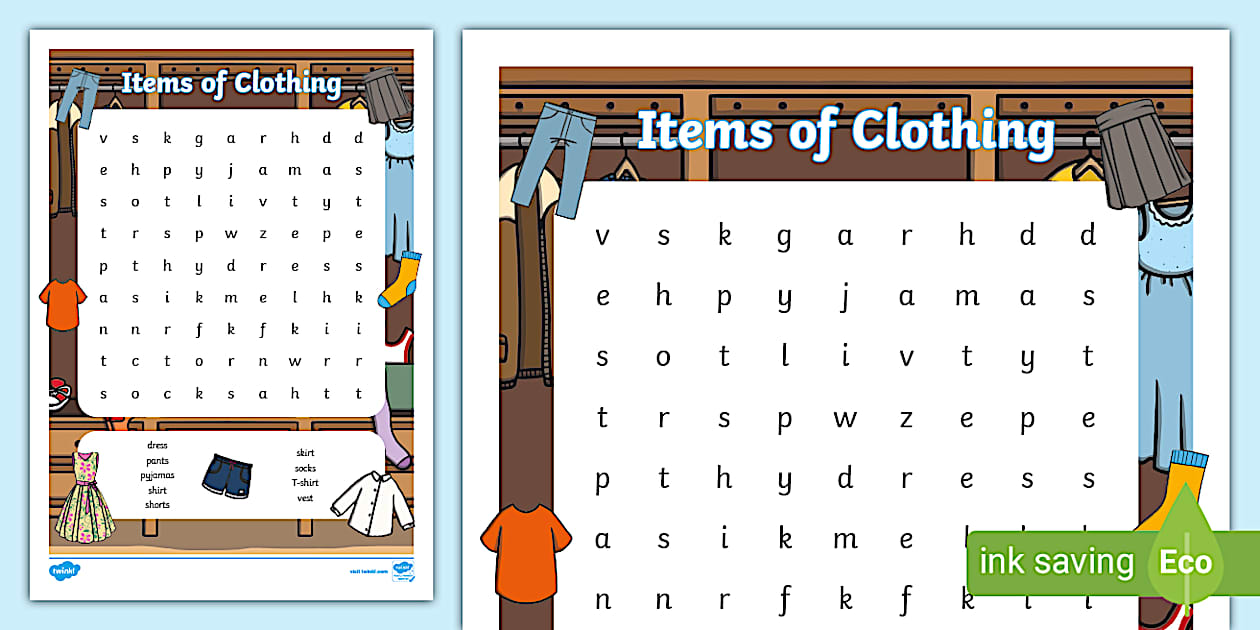 Items of Clothing Word Search (teacher made) - Twinkl