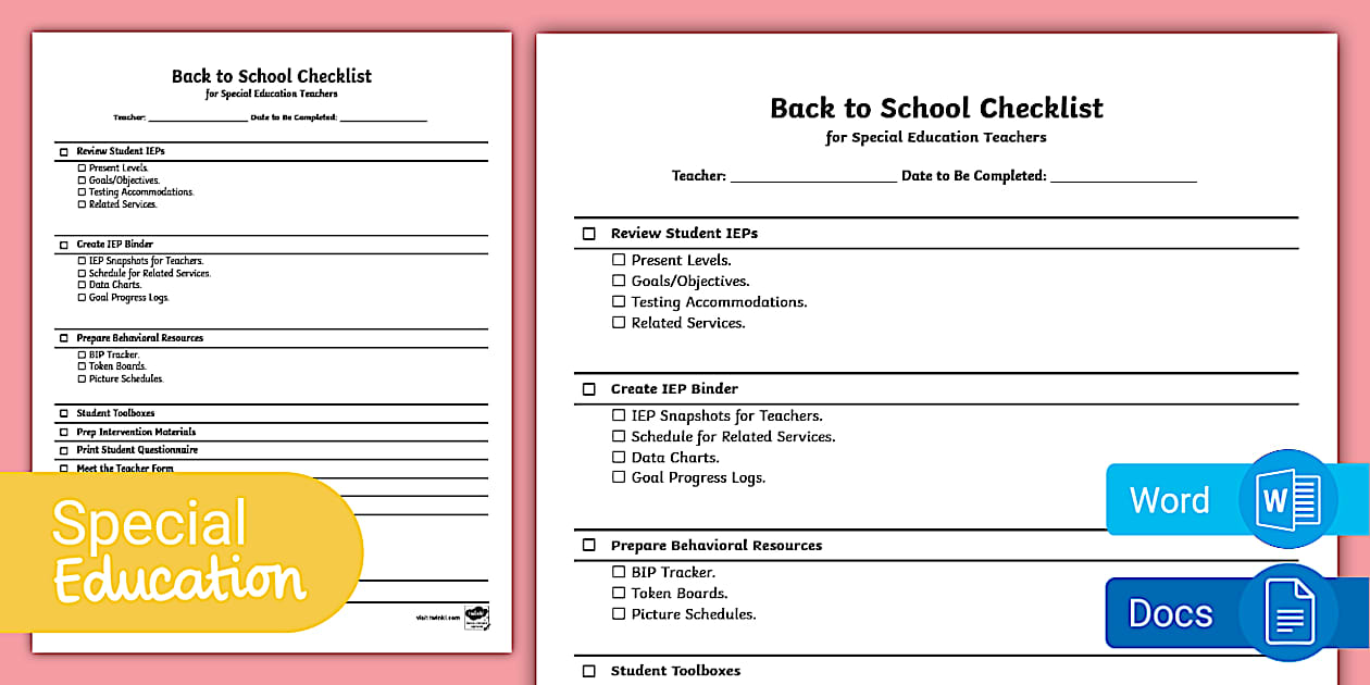 Back to School Checklist for Special Education Teachers