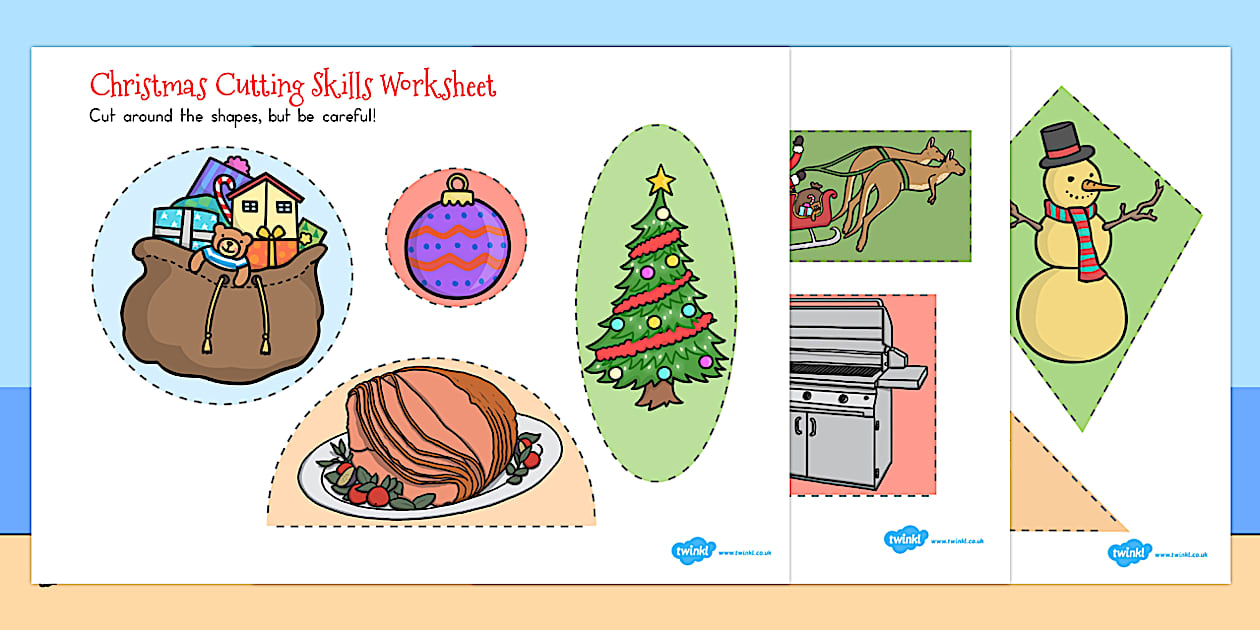 Christmas Themed Cutting Skills Worksheet (teacher made)