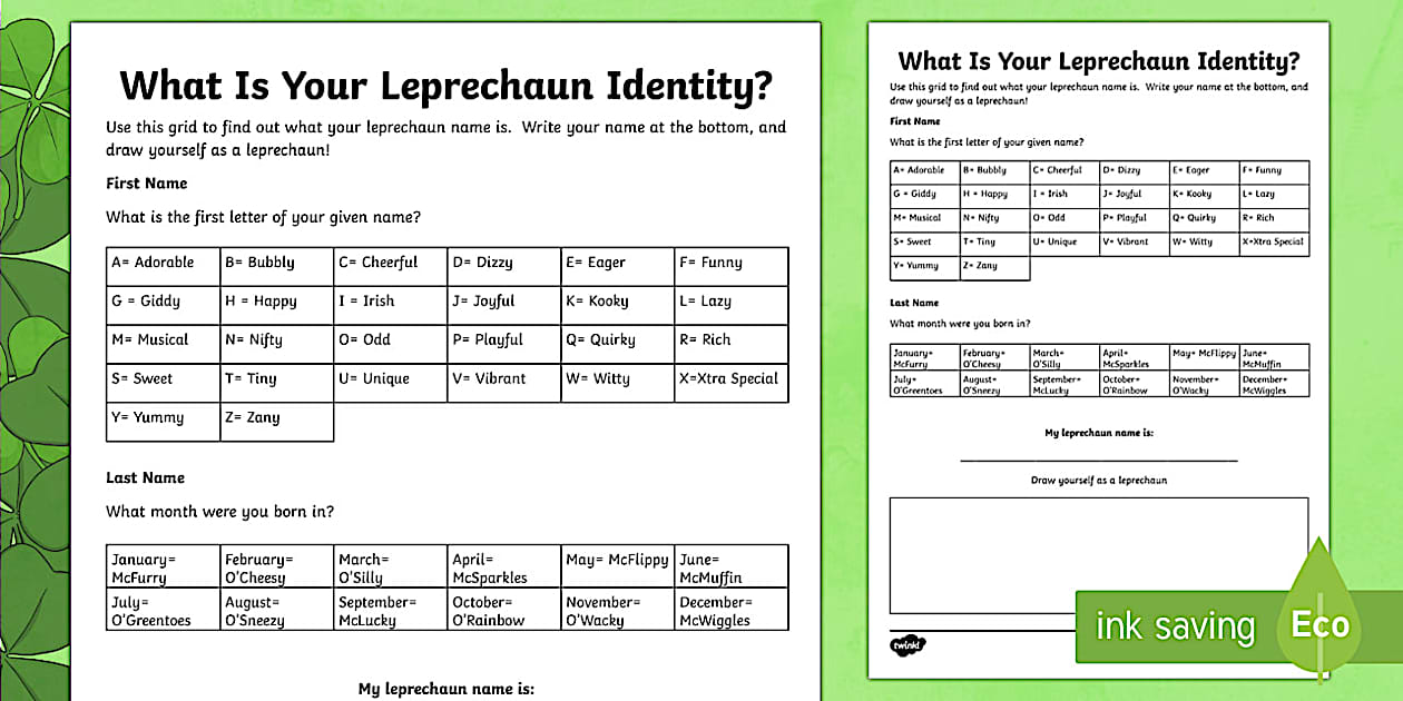 What Is Your Leprechaun Identity? Activity (teacher made)