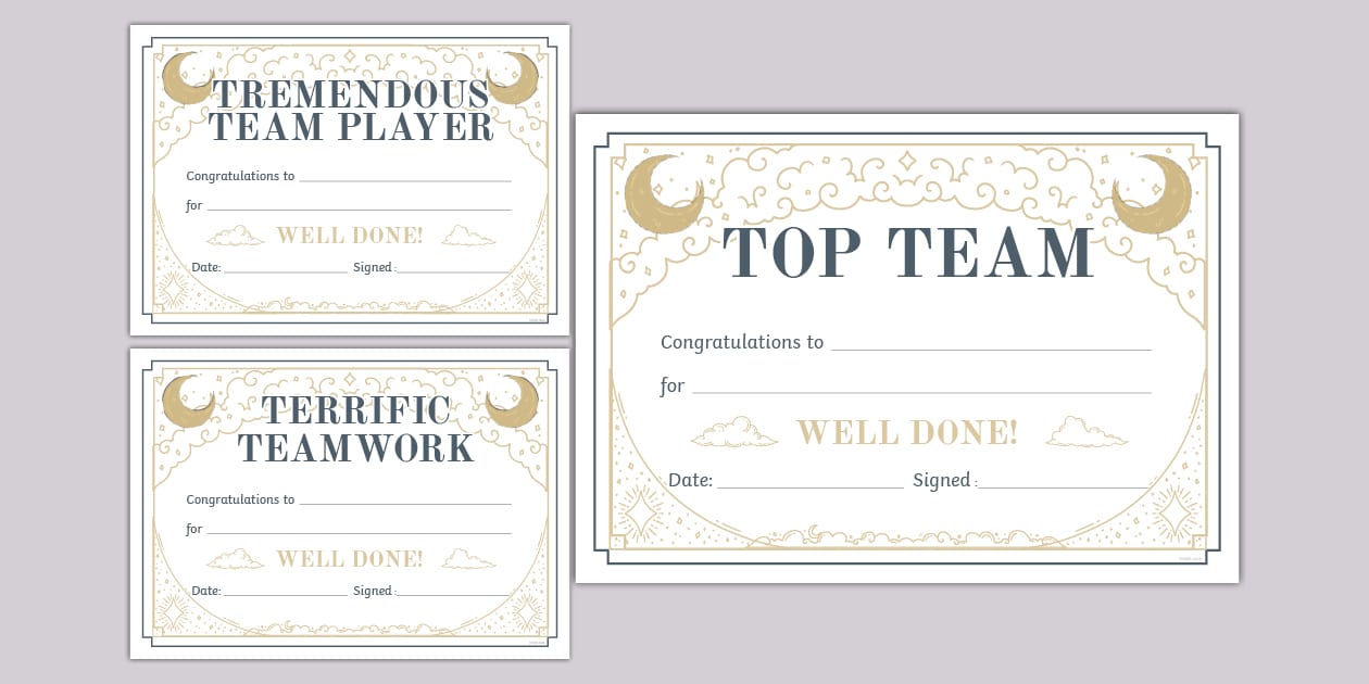 Celestial-Themed Teamwork Certificates - PSHE (teacher made)