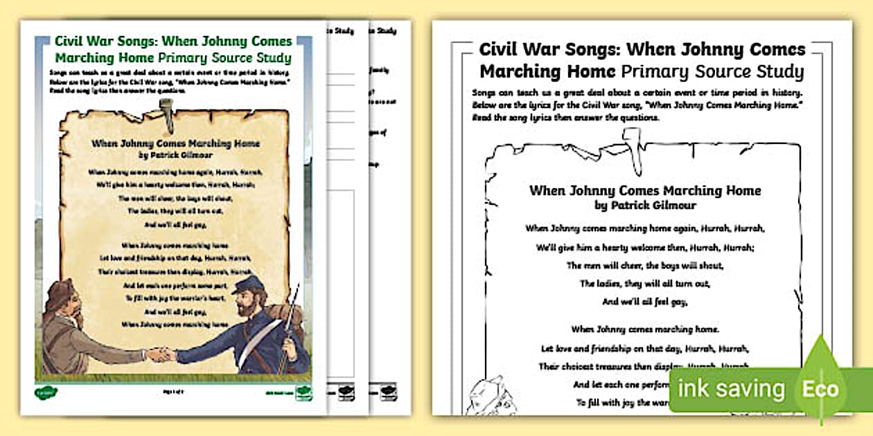 Civil War Songs: When Johnny Comes Marching Home Primary Source Study