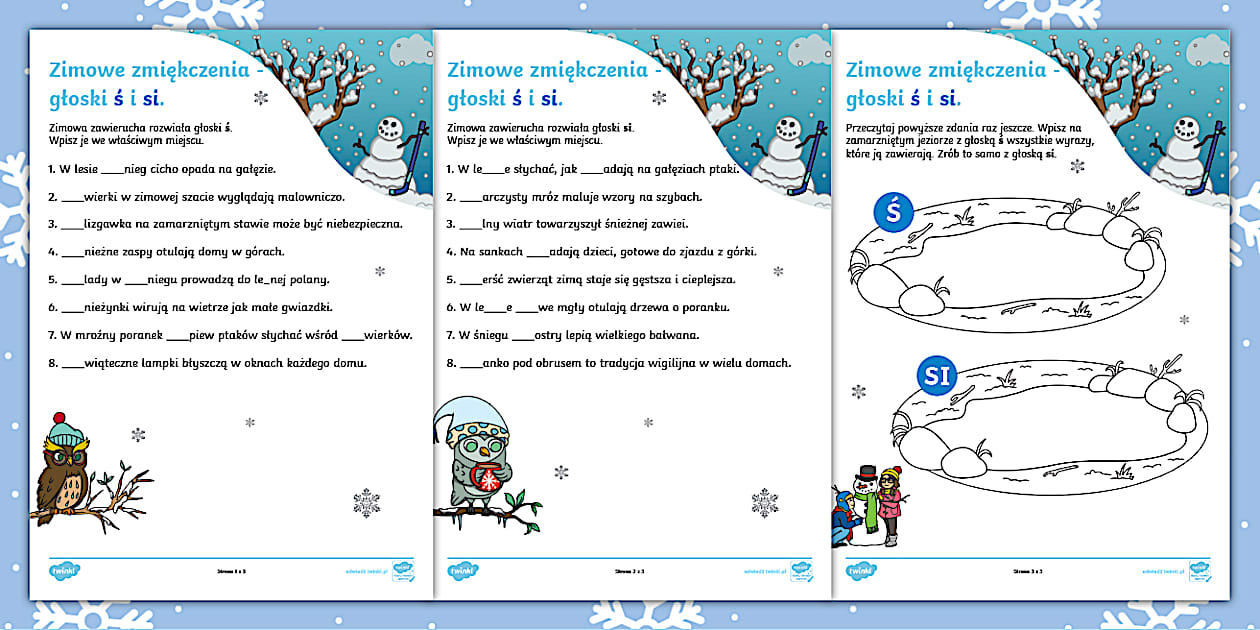 Logopedia | Zimowe zmiękczenia ś i si | Karta pracy