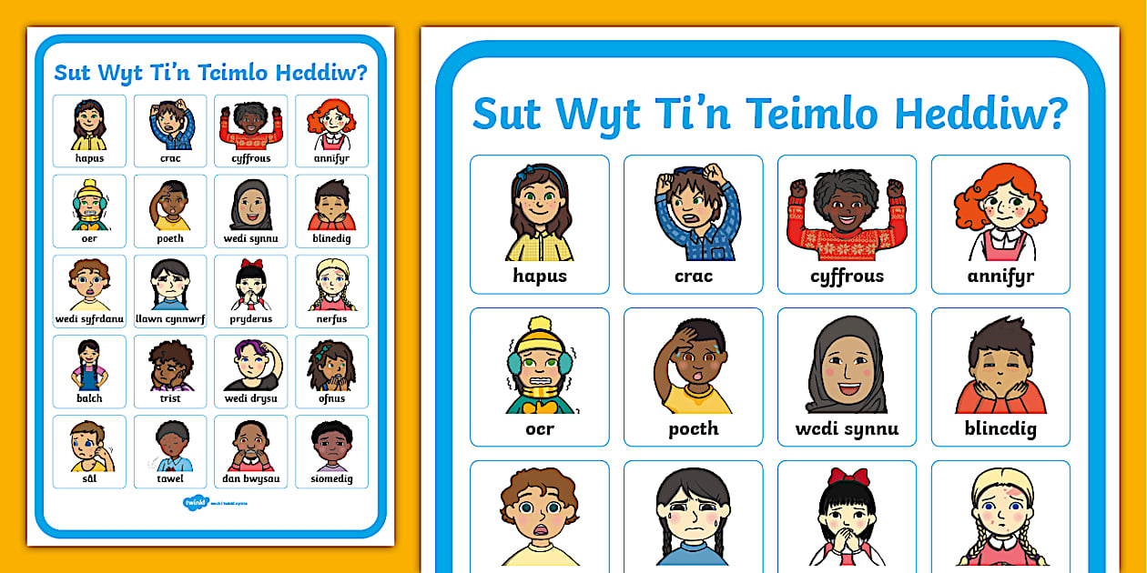 Siart Emosiynau Sut Wyt Ti'n Teimlo Heddiw? (Teacher-Made)
