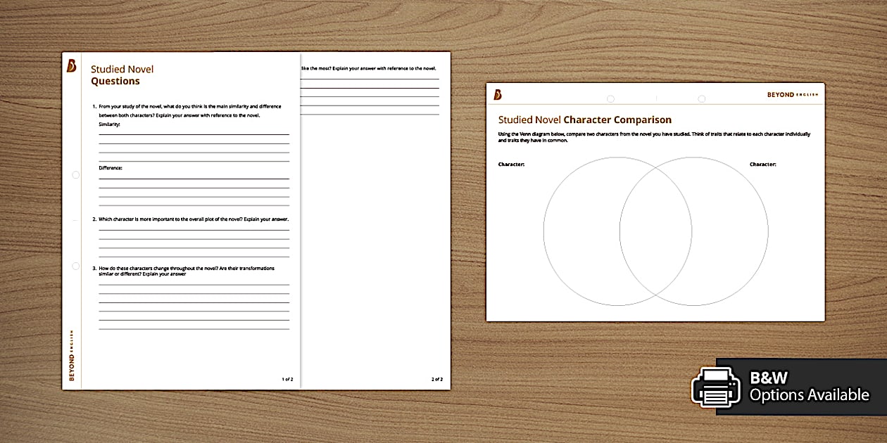 Studied Novel Character Comparison Activity - Twinkl