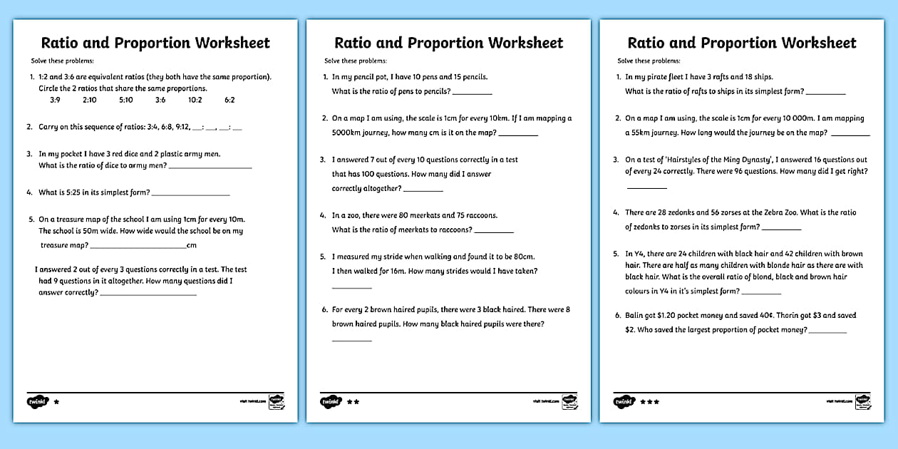 Ratio and Proportion Differentiated Worksheet / Worksheets
