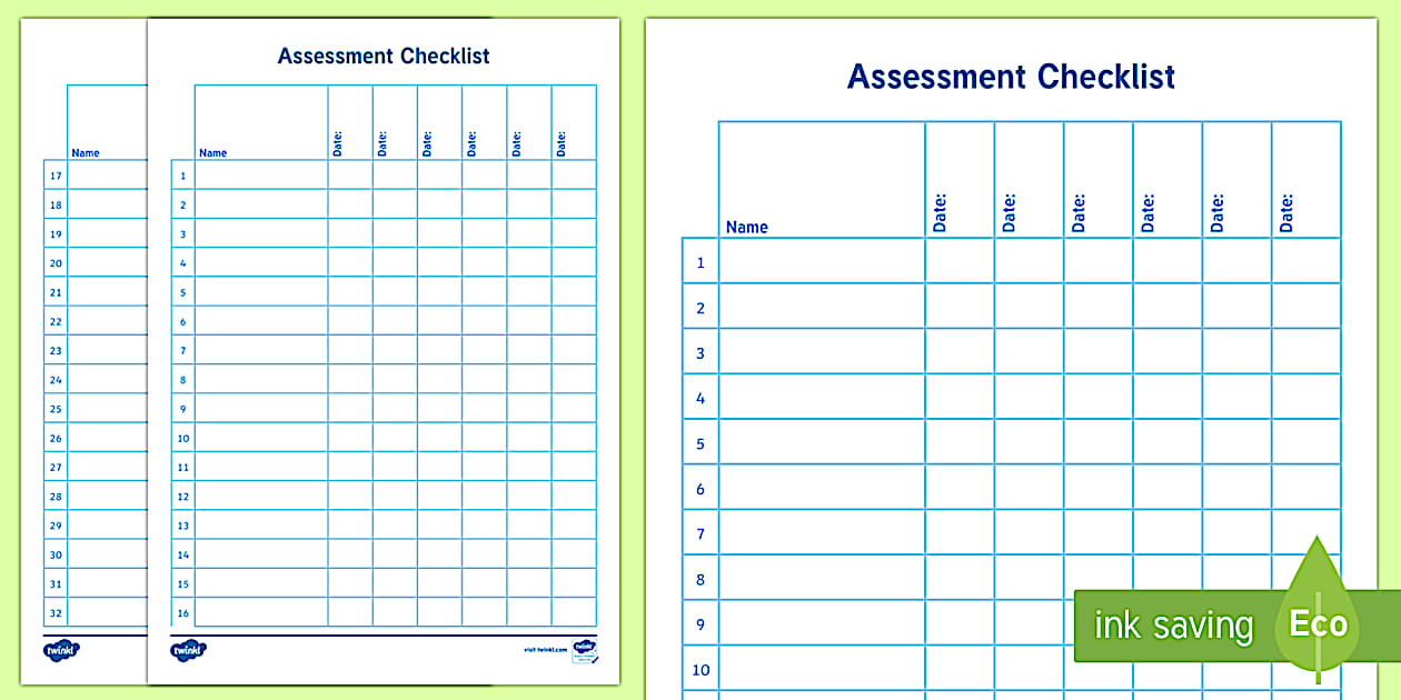 Editable General Assessment Checklist - Twinkl