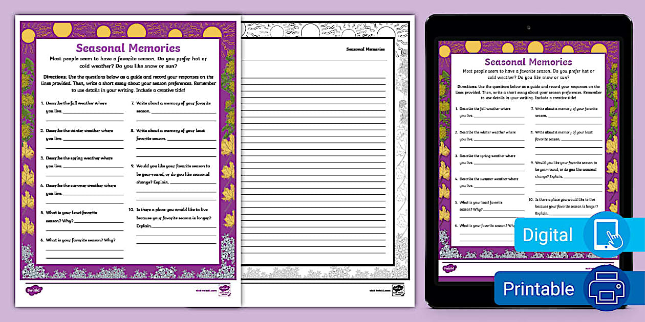 Seasonal Memories Creative Writing for 6th-8th Grade