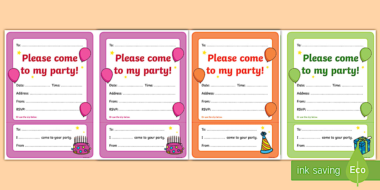 Party Invitation Template Download - Parents (teacher made)