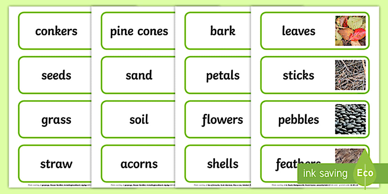 Editable Natural Materials Photo Word Cards - Twinkl