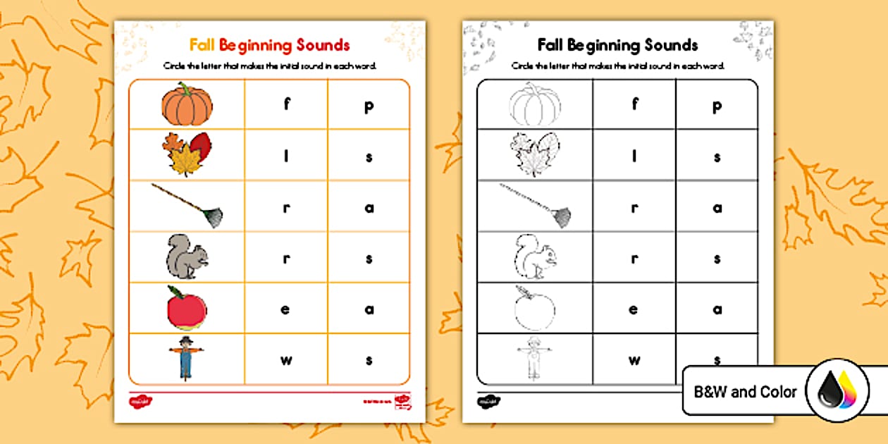 Fall Vocabulary Beginning Sounds Worksheet (teacher made)
