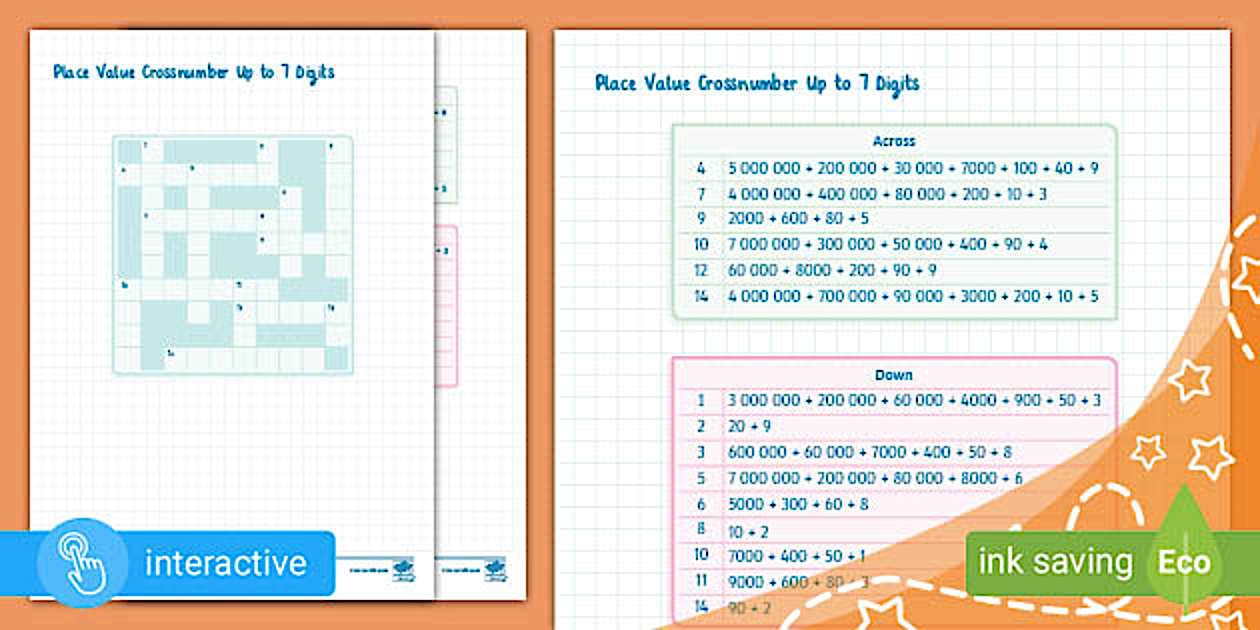 👉 Place Value Crossnumber Up to 7 Digits (Ages 10 - 11)