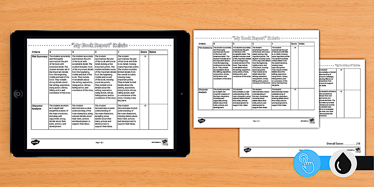 * NEW * Book Report Assignment Rubric (4 Criteria/16 Points)