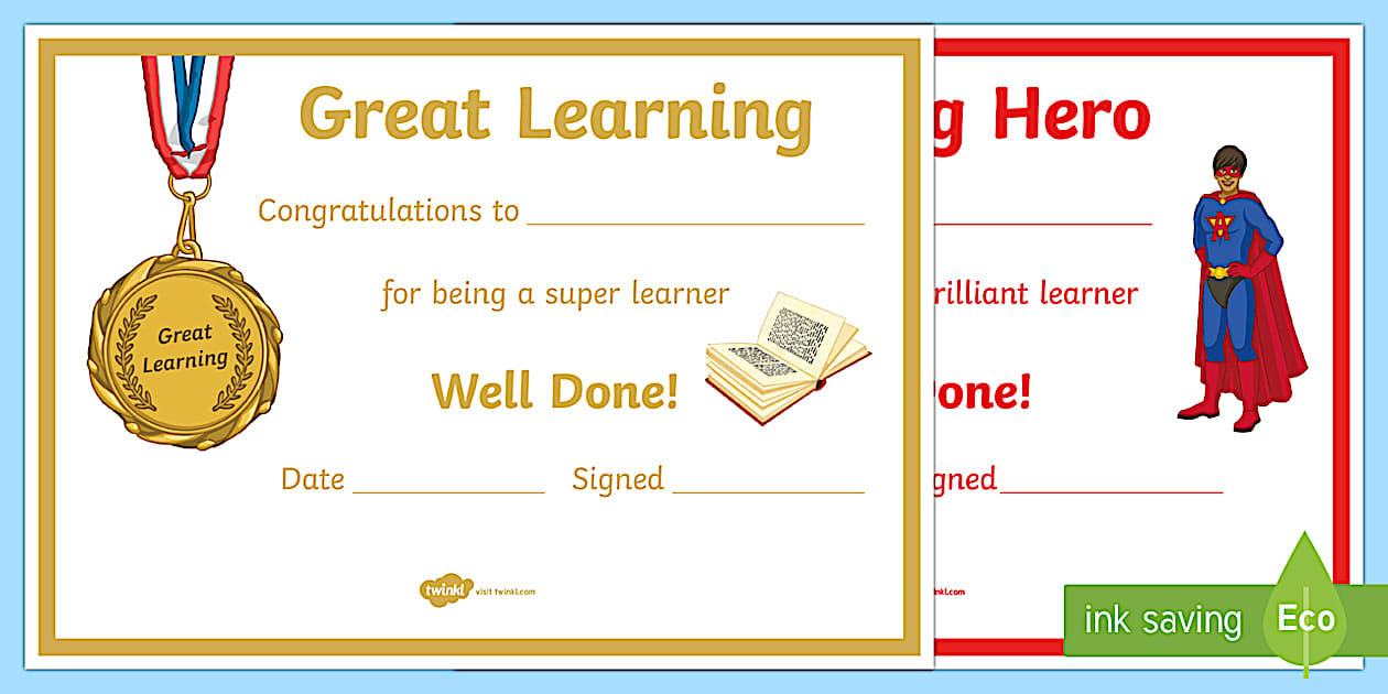 Editable Entry Level Great Learning Certificate - Twinkl
