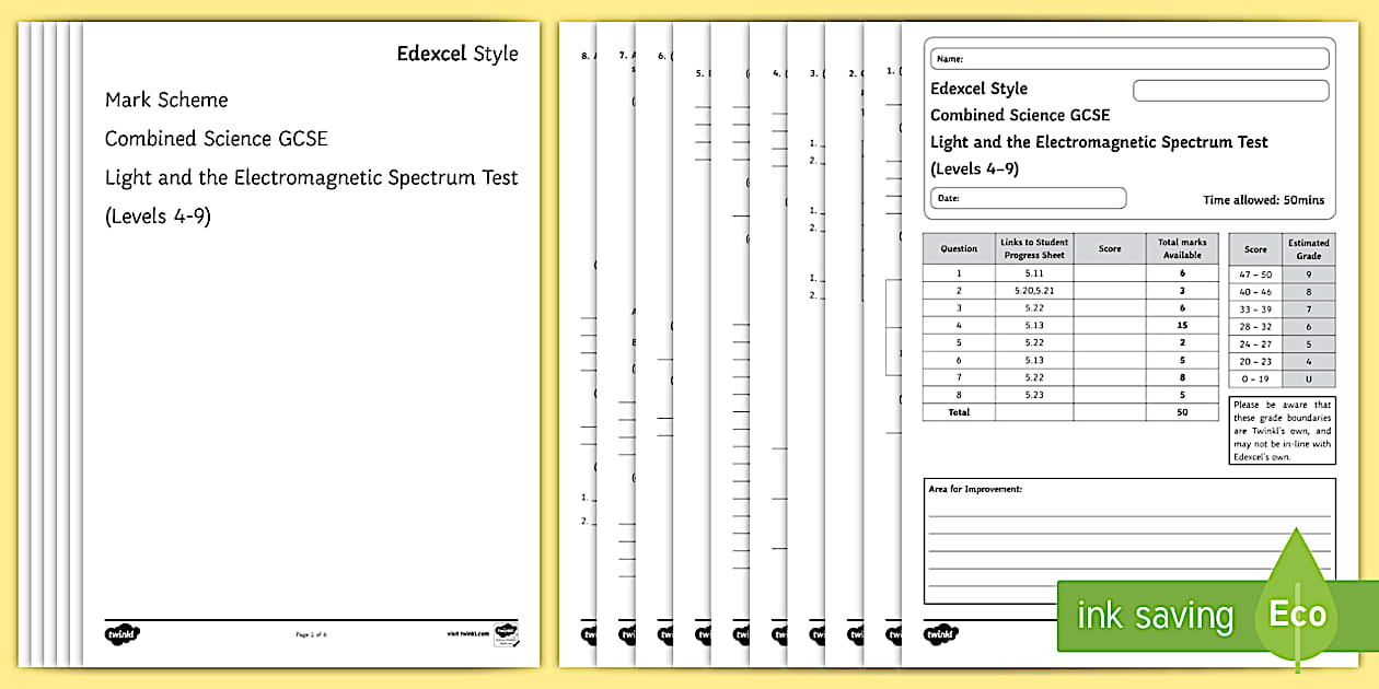 Edexcel Style GCSE Combined Science Light and the Electromagnetic Spectrum