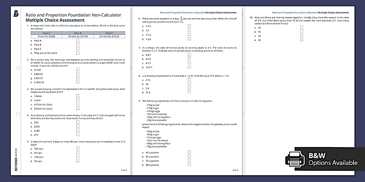 👉 Ratio and Proportion Test: Foundation Level Calculator | Beyond
