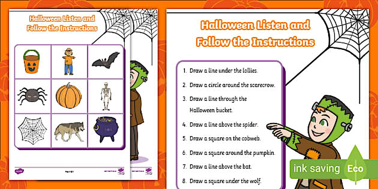 Halloween Listen and Follow the Instructions Activity