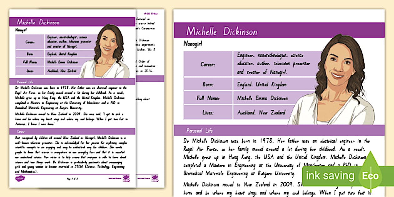 Michelle Dickinson Fact File