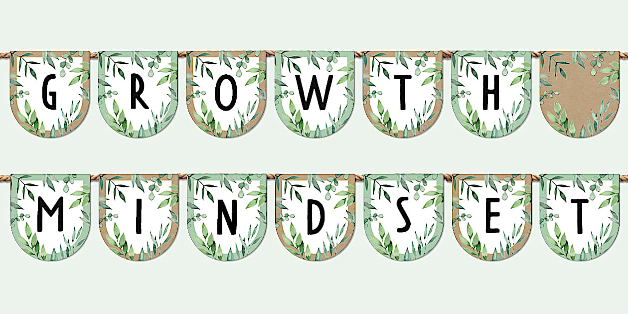 Muted Botanical-Themed Growth Mindset Display Bunting