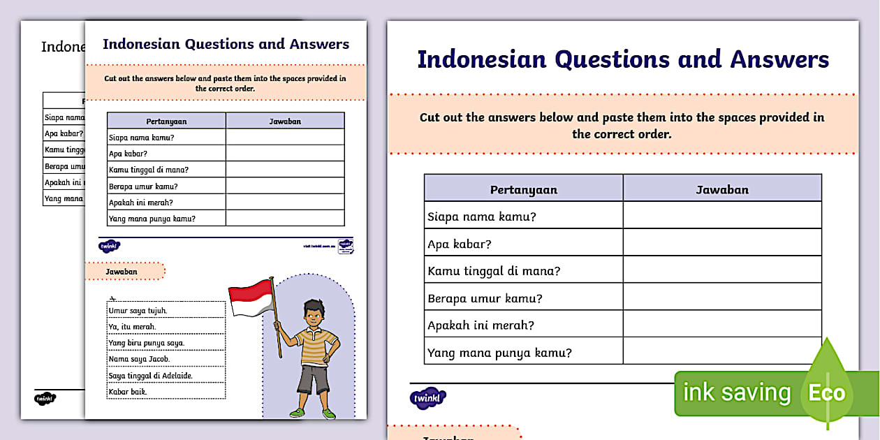 Questions and Answers Matching Activity Indonesian - Twinkl