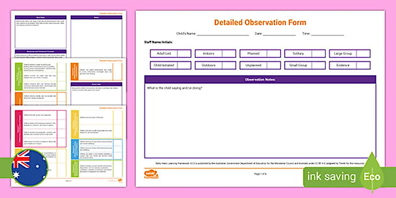 EYLF Detailed Observation and Next Steps Template - Twinkl