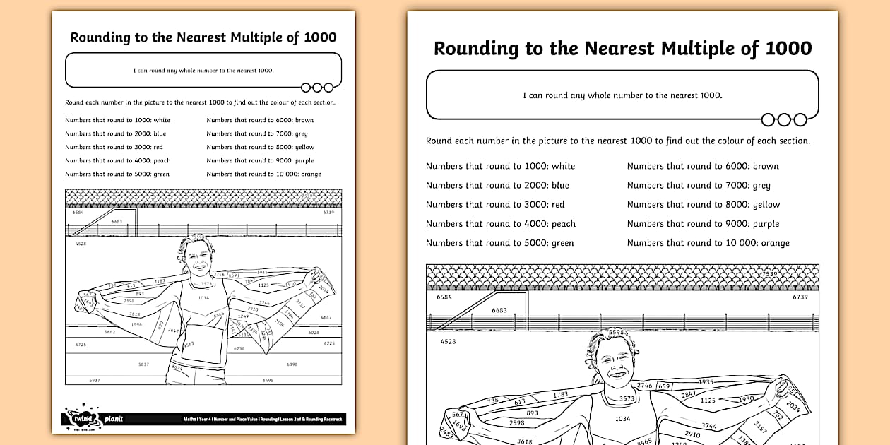 Rounding to the Nearest Multiple of 1000 Words Colouring Sheet
