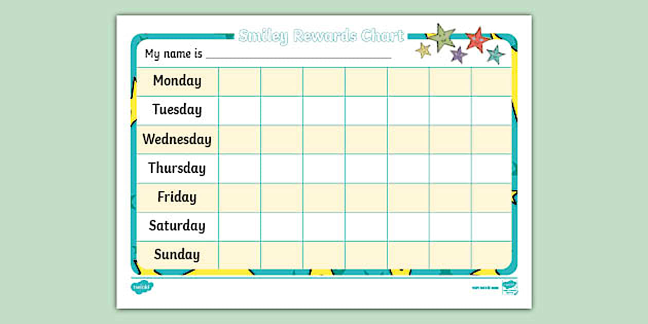 Editable Smiley Face 7 Day Reward Chart (teacher made)