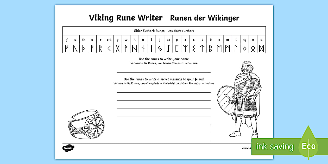 Write Your Name in Viking Runes Worksheet English/German