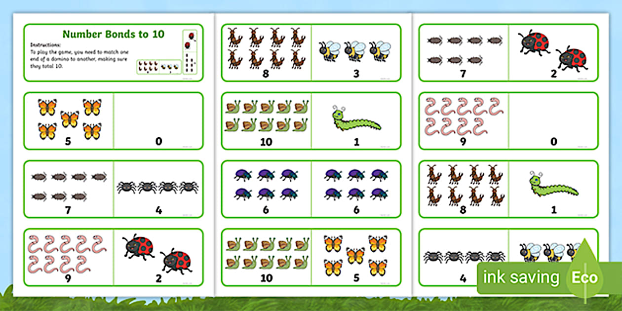 Minibeast Number Bonds to 10 Dominoes (teacher made)