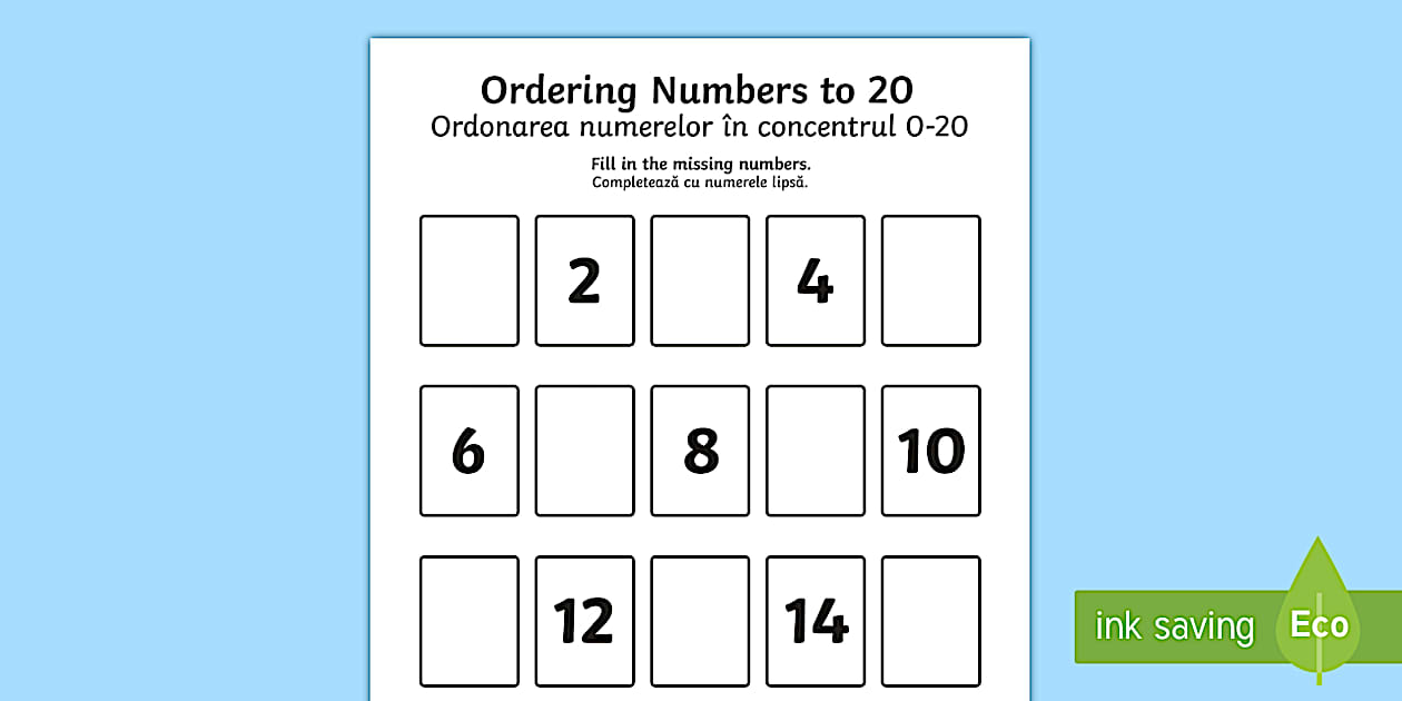 Missing Numbers to 20 Ordering Activity English/Romanian