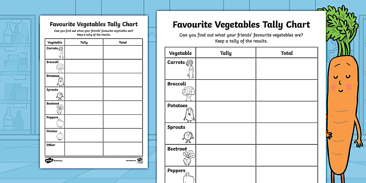 Editable Carrot Club Favourite Vegetable Tally Chart Worksheet